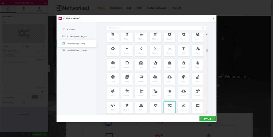 Der Elementor Page Builder - Mit neuer Icon Library - BeNetworked